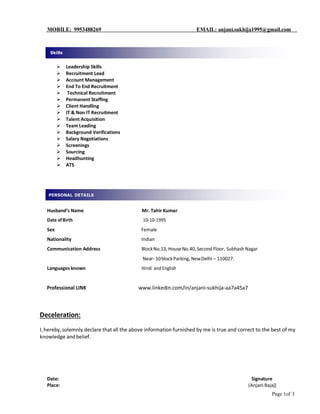 Anjani Bajaj Professional Resume | PDF | Resume Writing and Advice ...