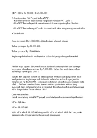Materi Minggu 14: Permodalan, Break Evnet Point (BEP) dan Net Present ...