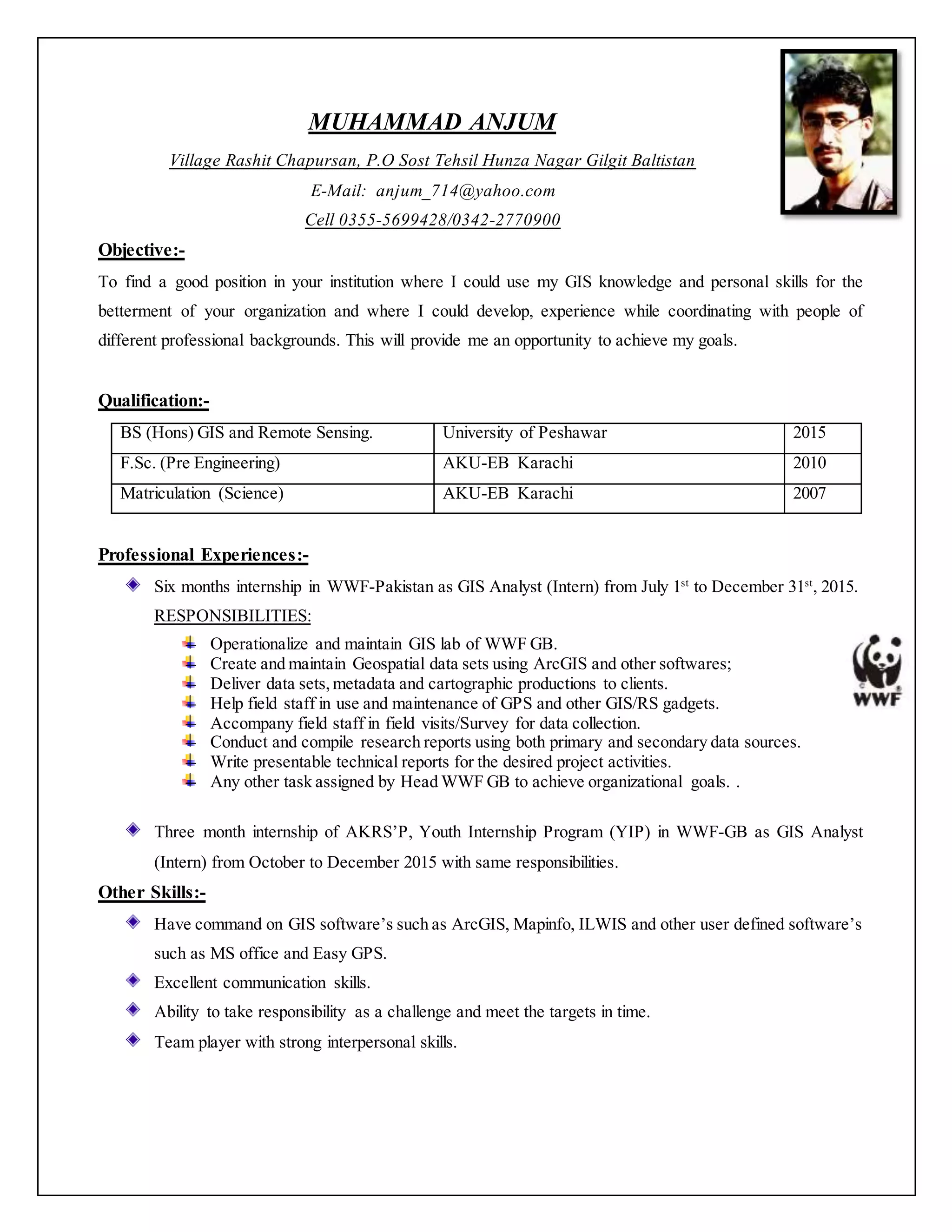 Anjum cv | DOCX | Geography | Science