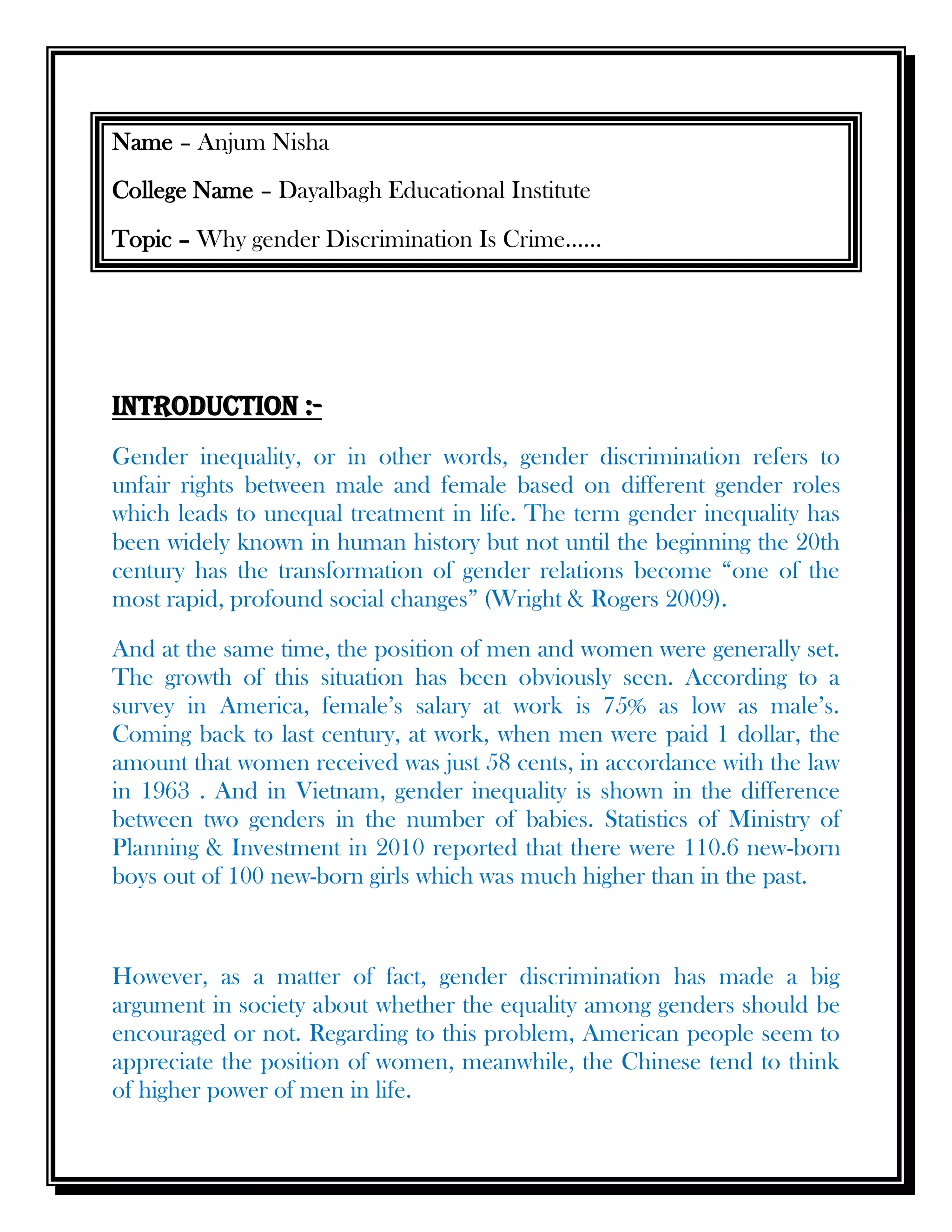 Why gender Discrimination Is Crime…… | PDF