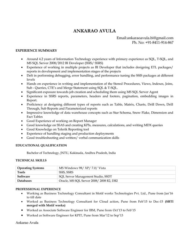 Ankarao Avula MSBI_profile | DOC | Databases | Computer Software and Applications
