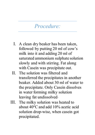 TO STUDY THE QUANTITY OF CASEIN PRESENT IN DIFFERENT SAMPLES OF MILK | DOCX