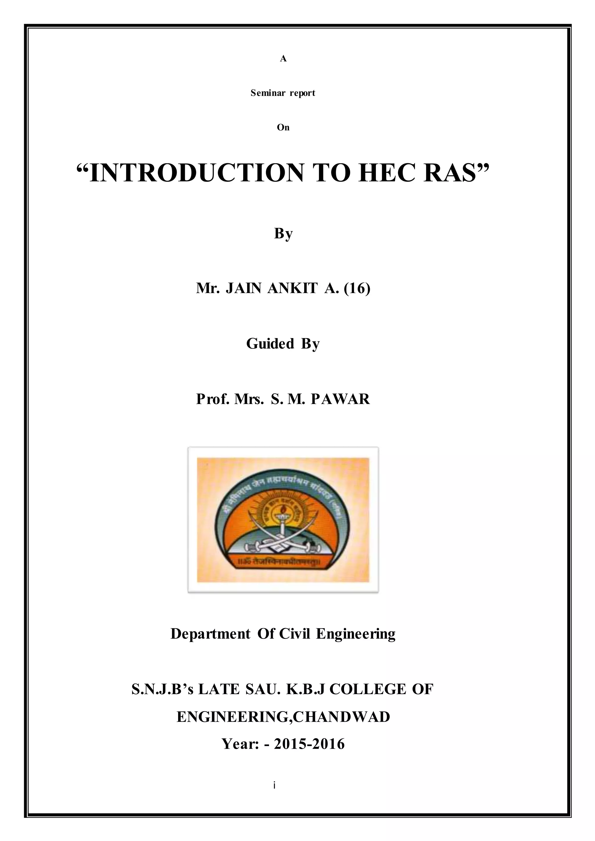 seminar report of " Introduction to HEC RAS " | DOCX