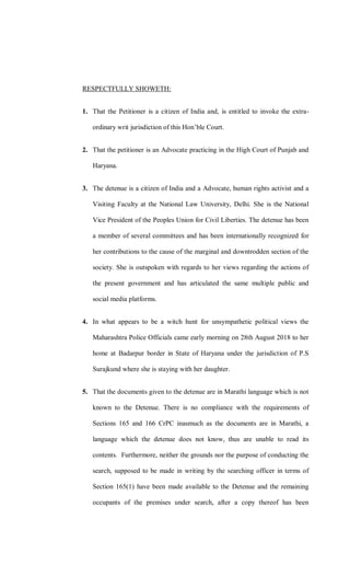 Habeas Corpus - sudha bharadwaj | PDF