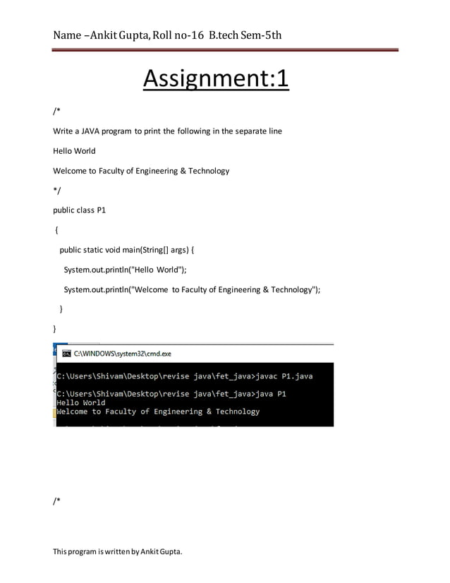 java program assigment -1 | PDF