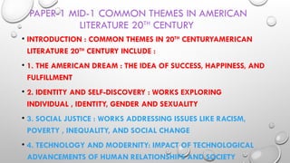 Common themes in American literature and Rememberance | PPTX