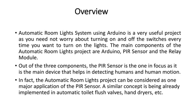 Automatic Room Light Controller Using Arduinom & PIR Sensor | PPTX | Home Appliances | Home & Garden