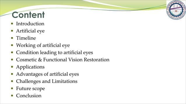 Artificial eye and its applications in daily life | PDF | Eye and Vision Conditions | Diseases ...