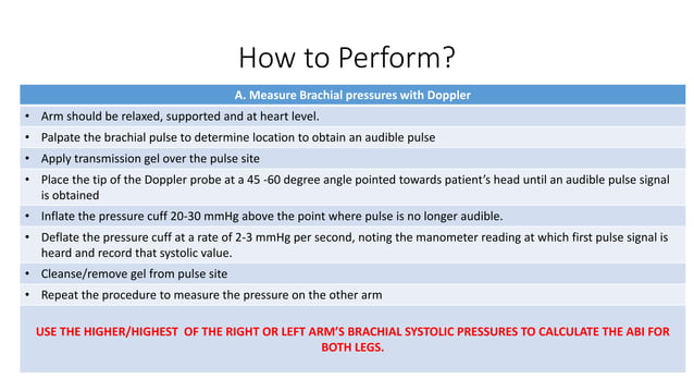 Ankle brachial pressure index (ABPI) | PPTX | Foot Health | Diseases ...
