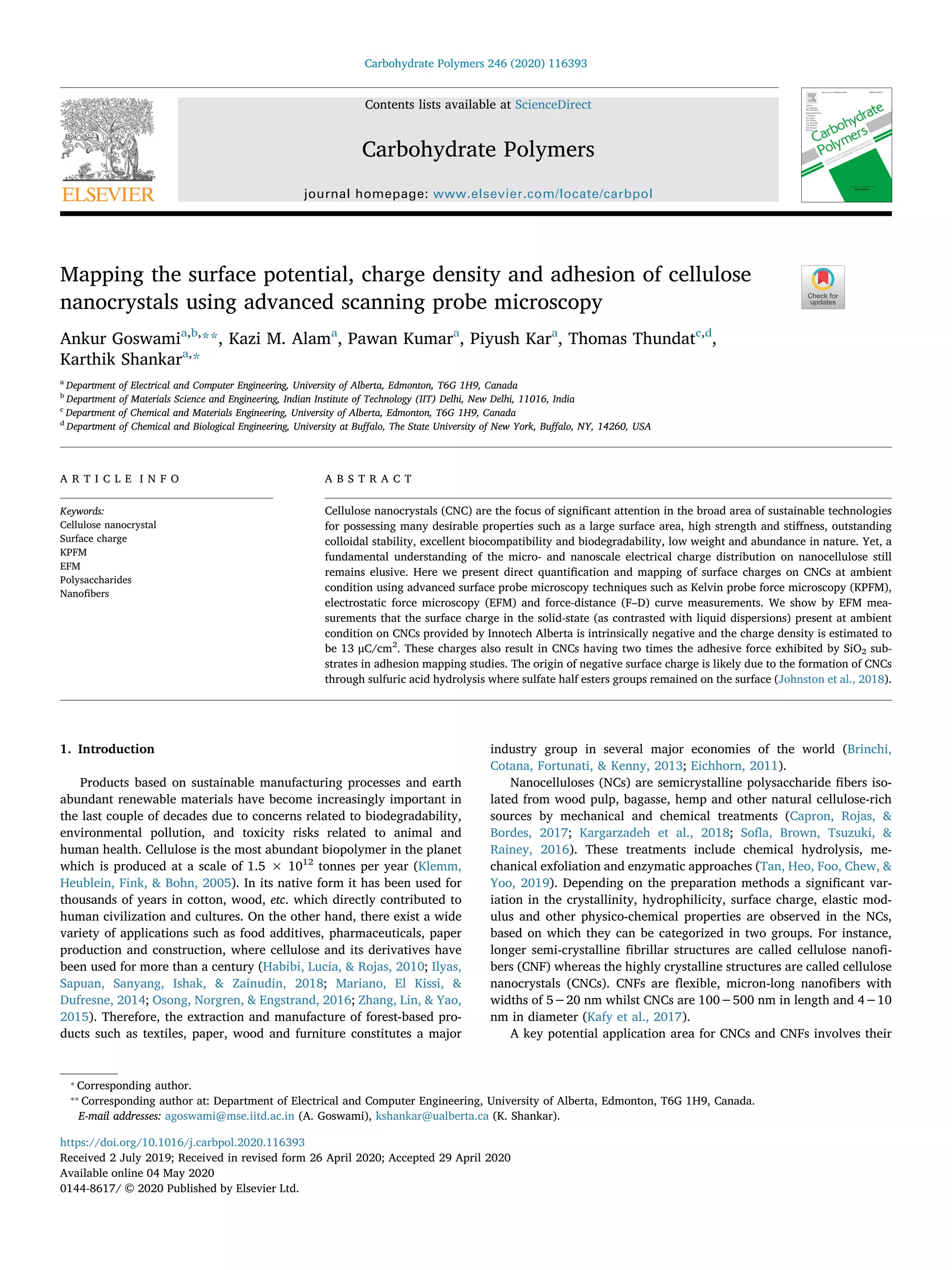 Mapping the surface potential, charge density and adhesion of cellulose nanocrystals using ...