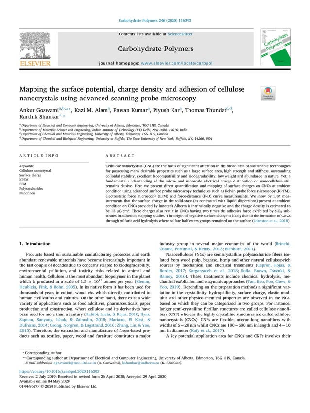 Mapping the surface potential, charge density and adhesion of cellulose nanocrystals using ...