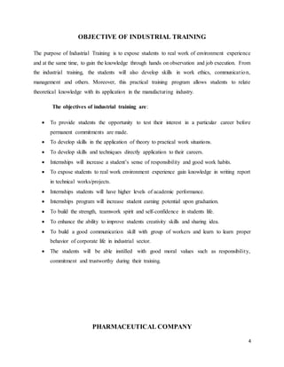 Industrial training report pharmaceutical companies | DOCX