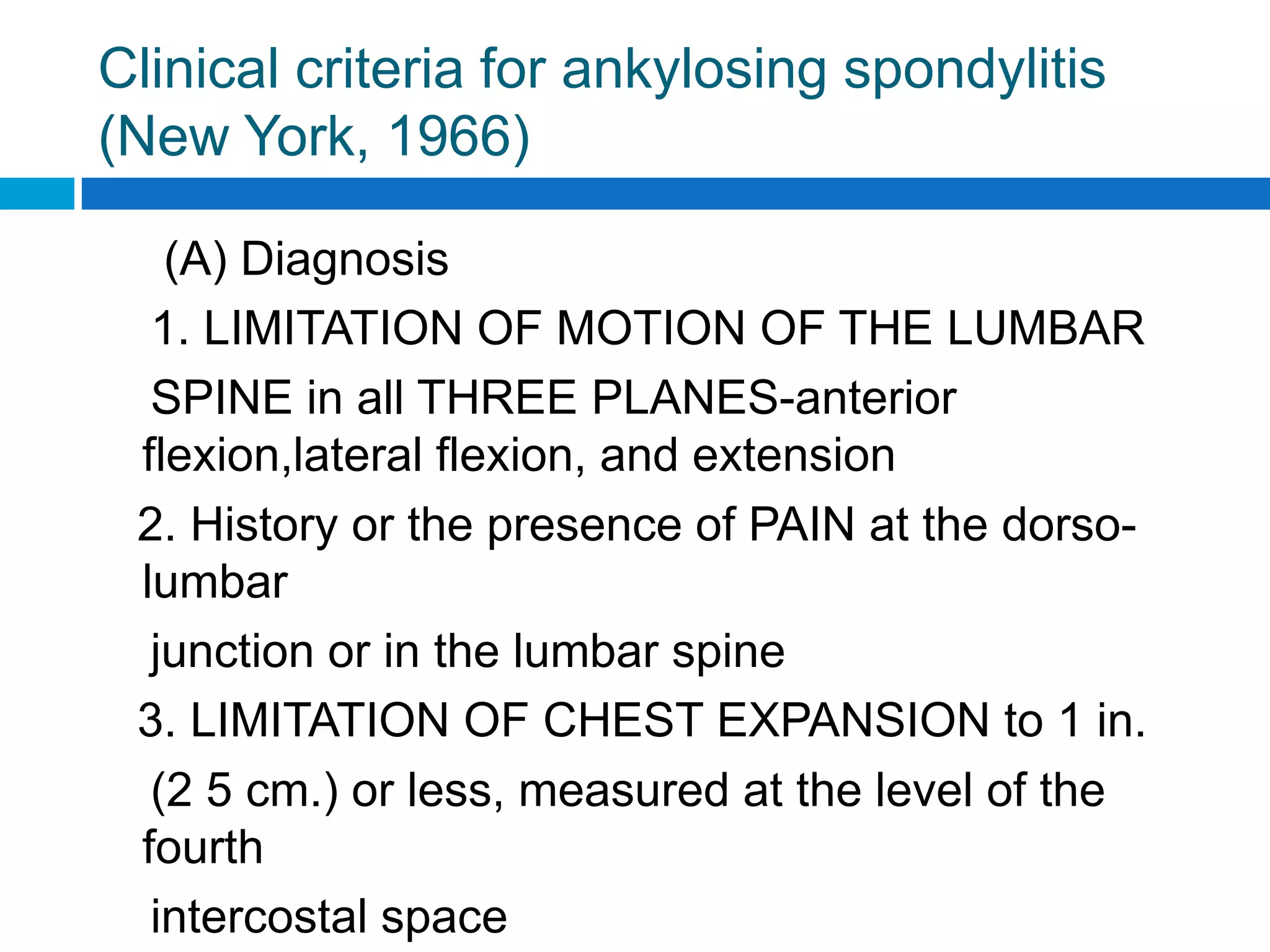 Ankylosing spondylitis clinical feature and diagnosis | PPTX