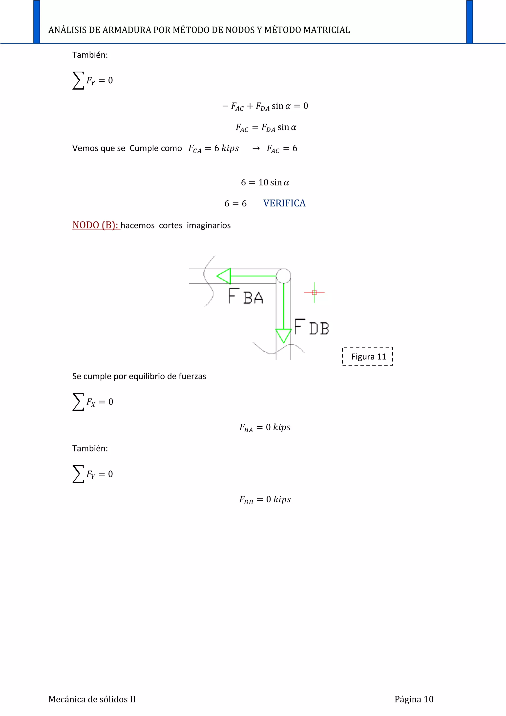 Análisis de armadura por método de nodos y método matricial | PDF
