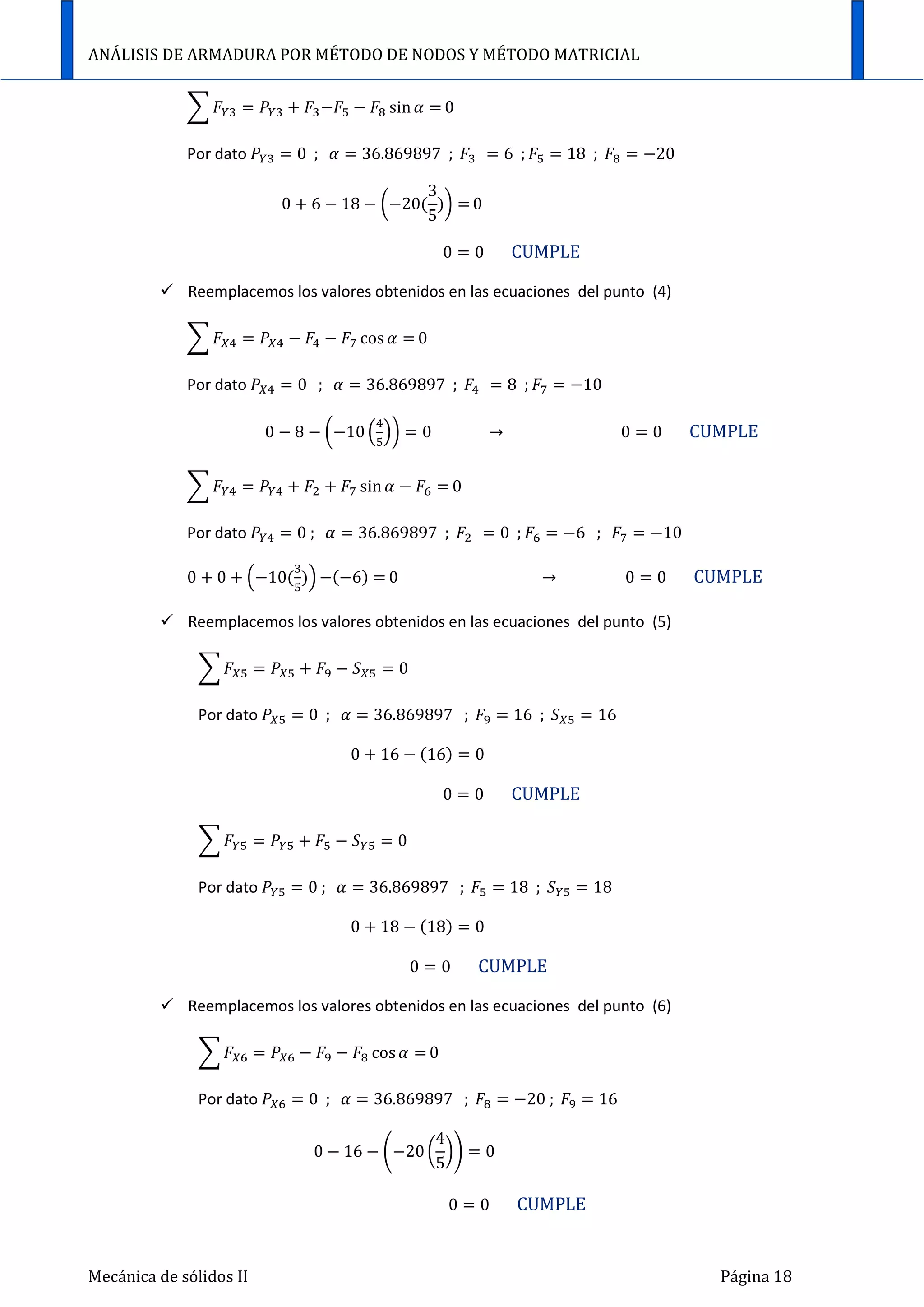 Análisis de armadura por método de nodos y método matricial | PDF