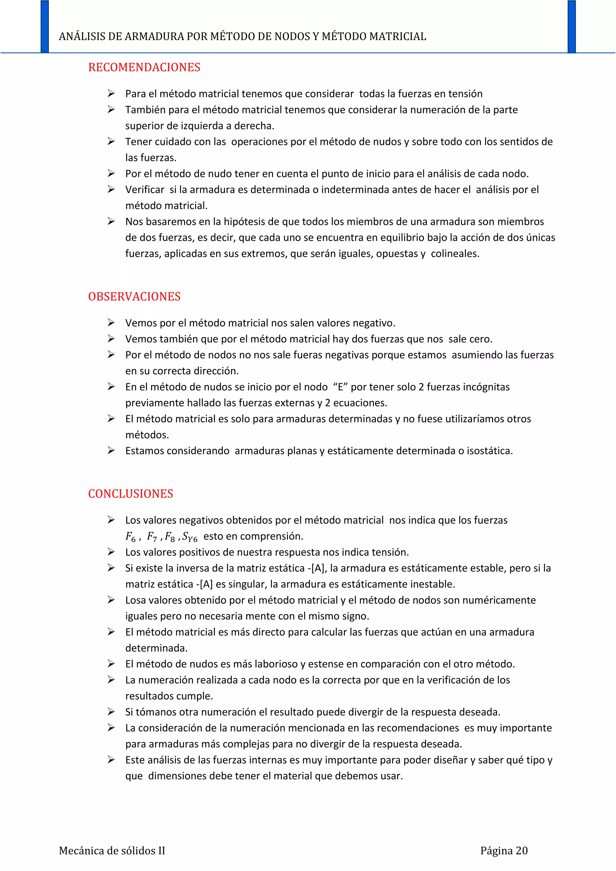 Análisis de armadura por método de nodos y método matricial | PDF