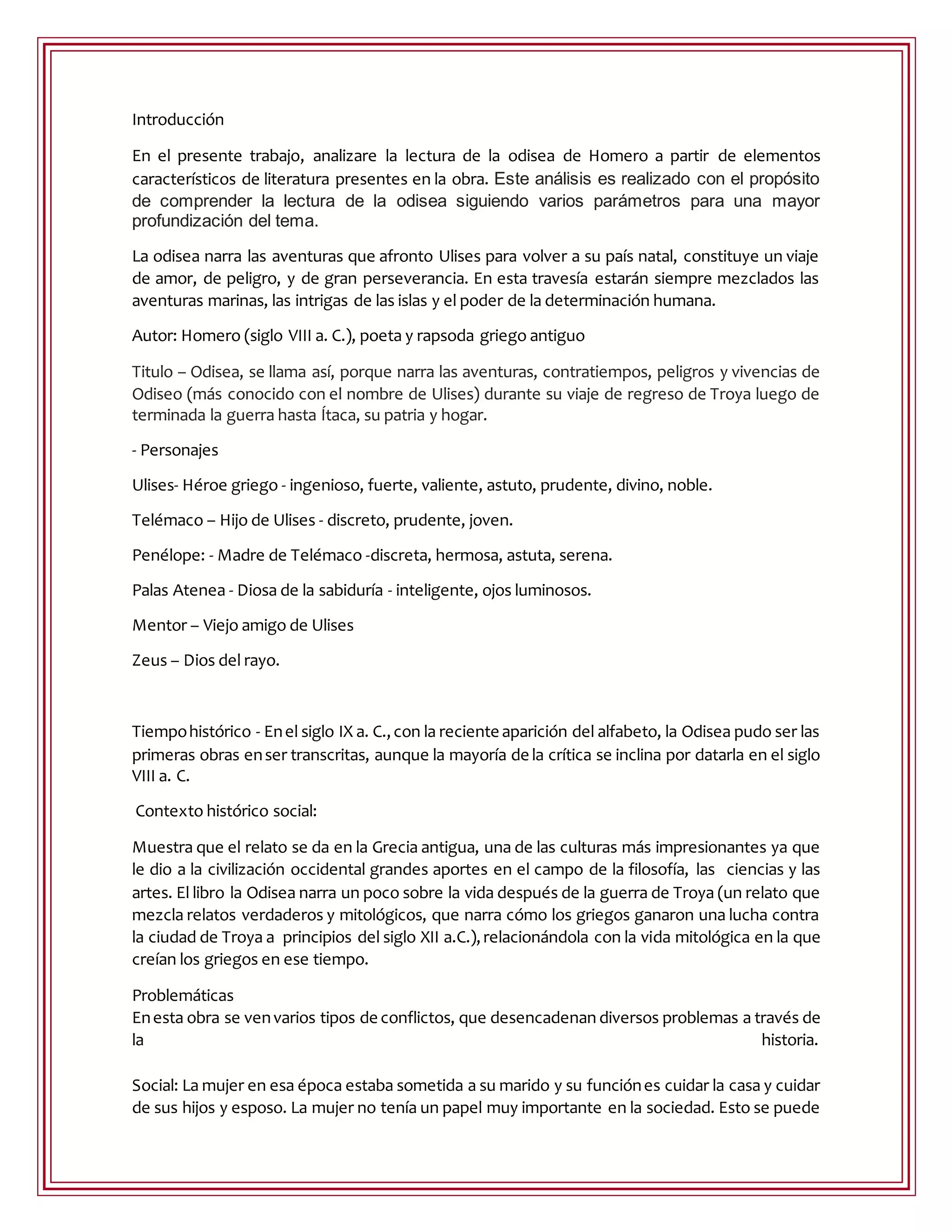 Análisis de la odisea | DOCX