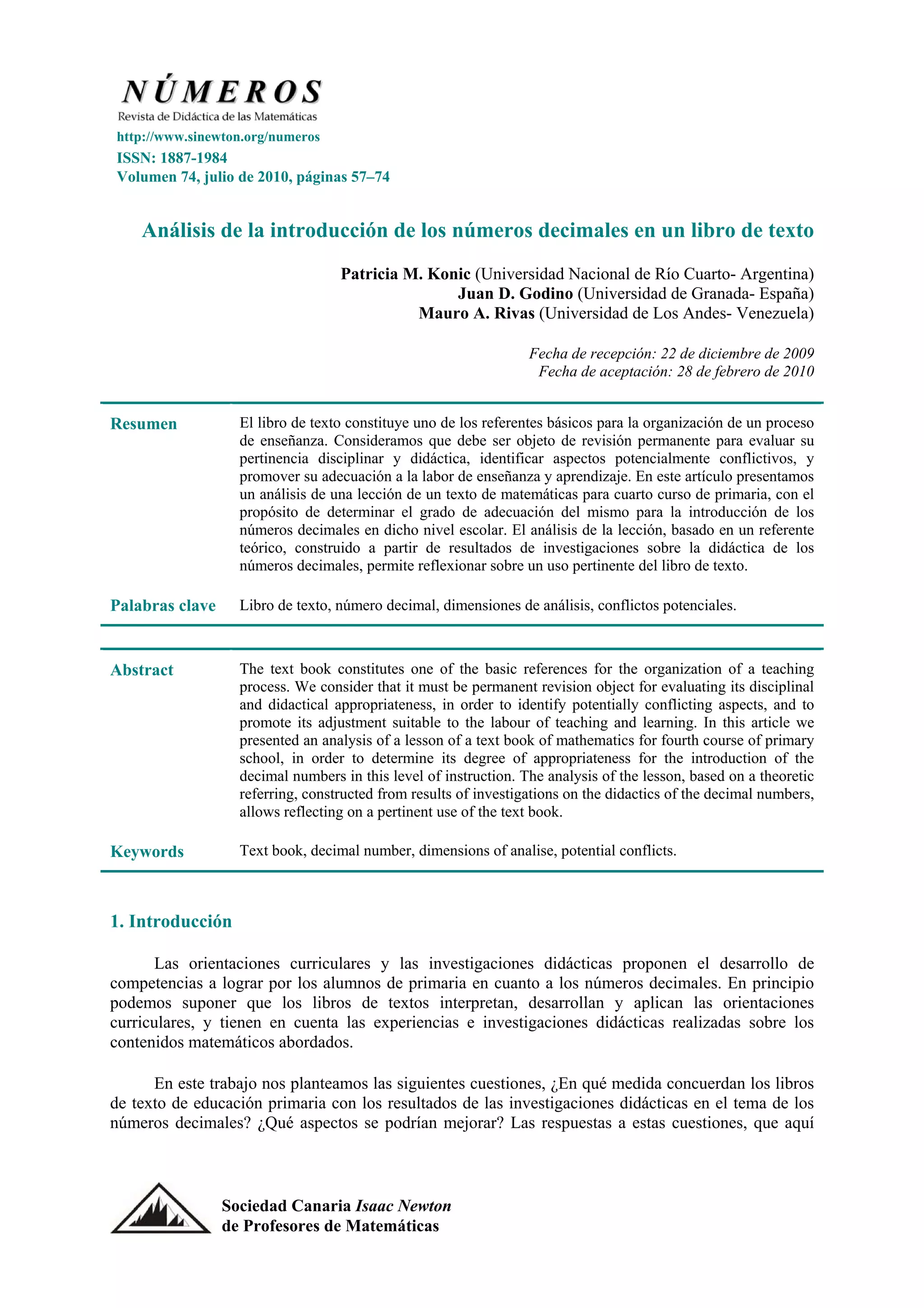 Análisis de los números decimales en un libro de texto | PDF