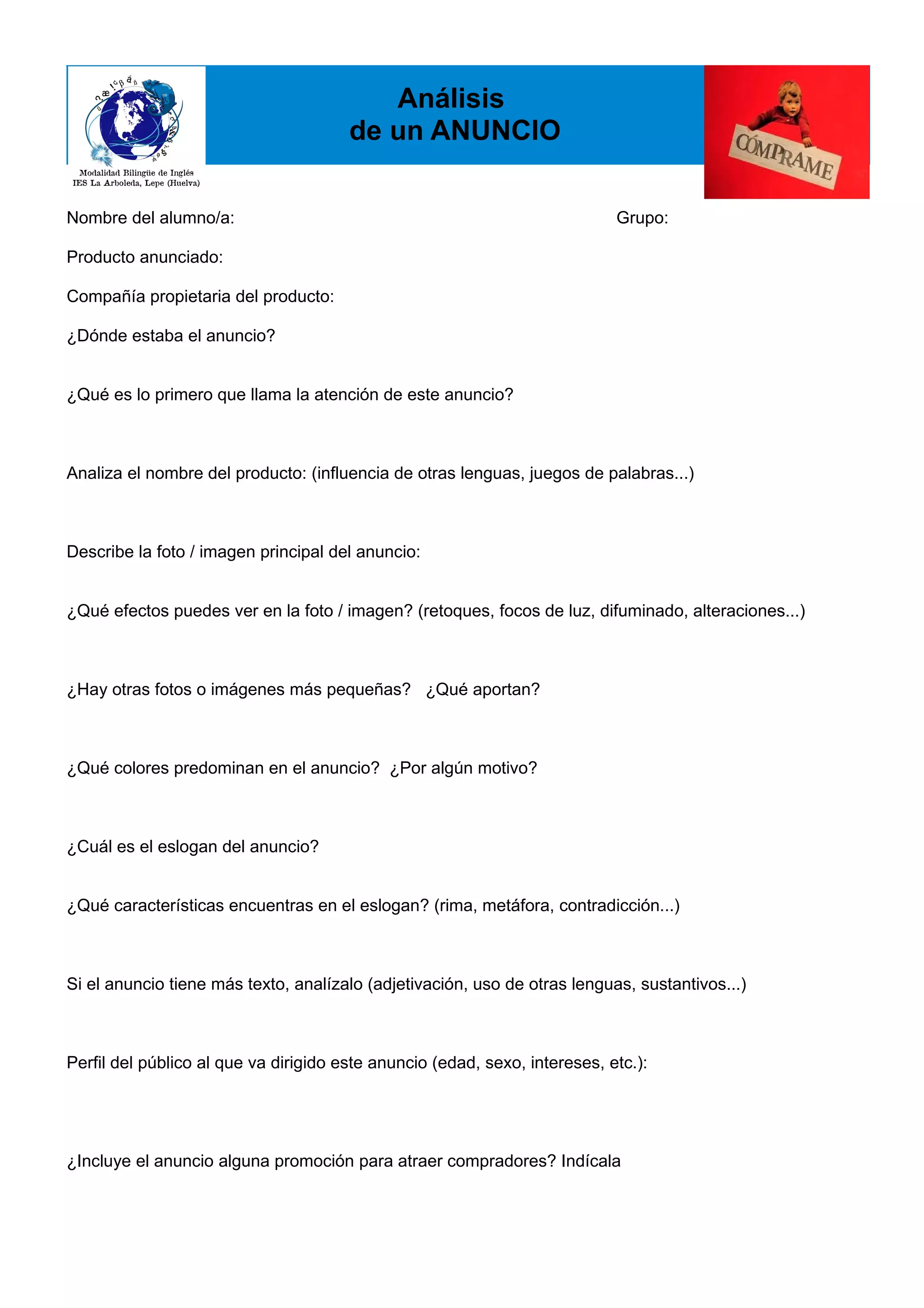 Análisis de un anuncio | PDF