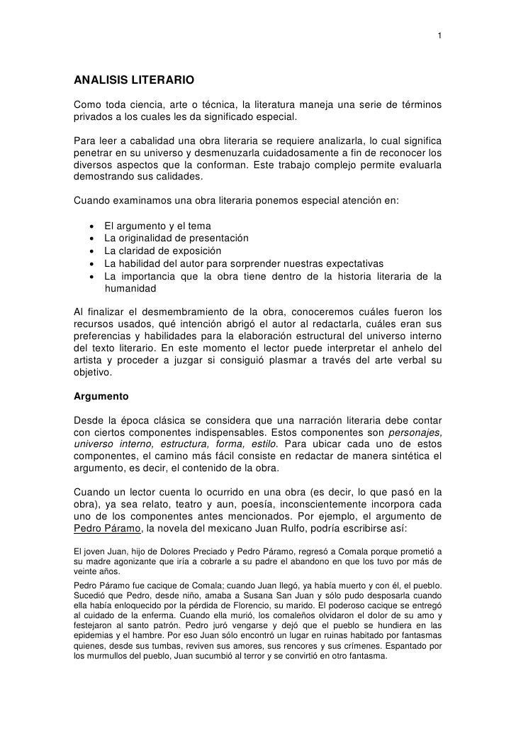 Analisis Literarios Ejemplos Definicion