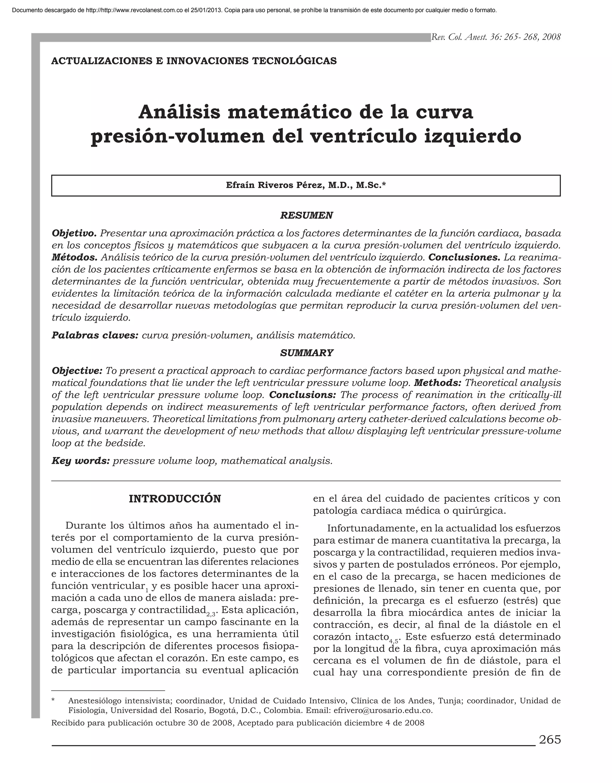 Análisis matemático de la curva presion volumen del ventriculo ...