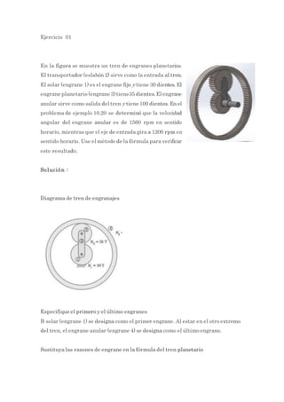 Analisis de Trenes de engranes planetarios (Metodo de la Formula) | DOCX