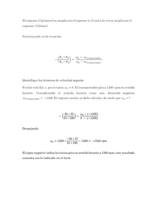 Analisis de Trenes de engranes planetarios (Metodo de la Formula) | DOCX