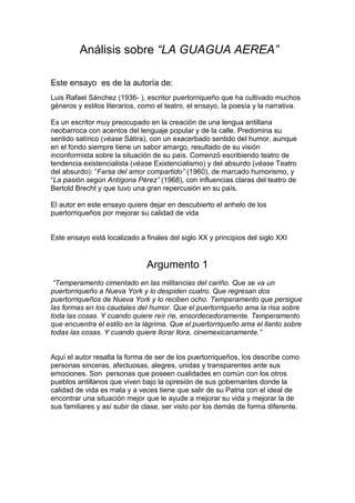 Análisis sobre guagua aerea | PDF