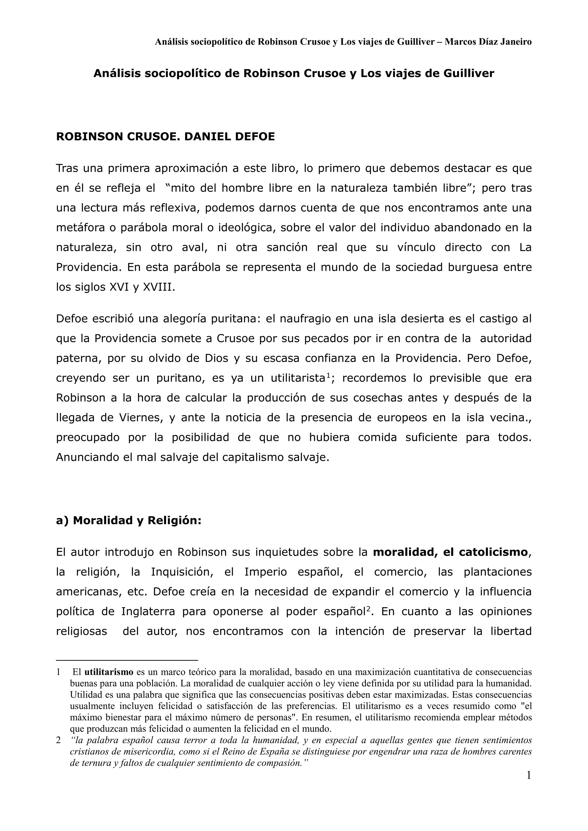 Análisis sociopolítico de robinson crusoe y los viajes de guilliver ...