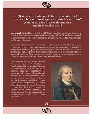 Análisis y síntesis Metafísica de las Costumbres y los Bello y lo ...