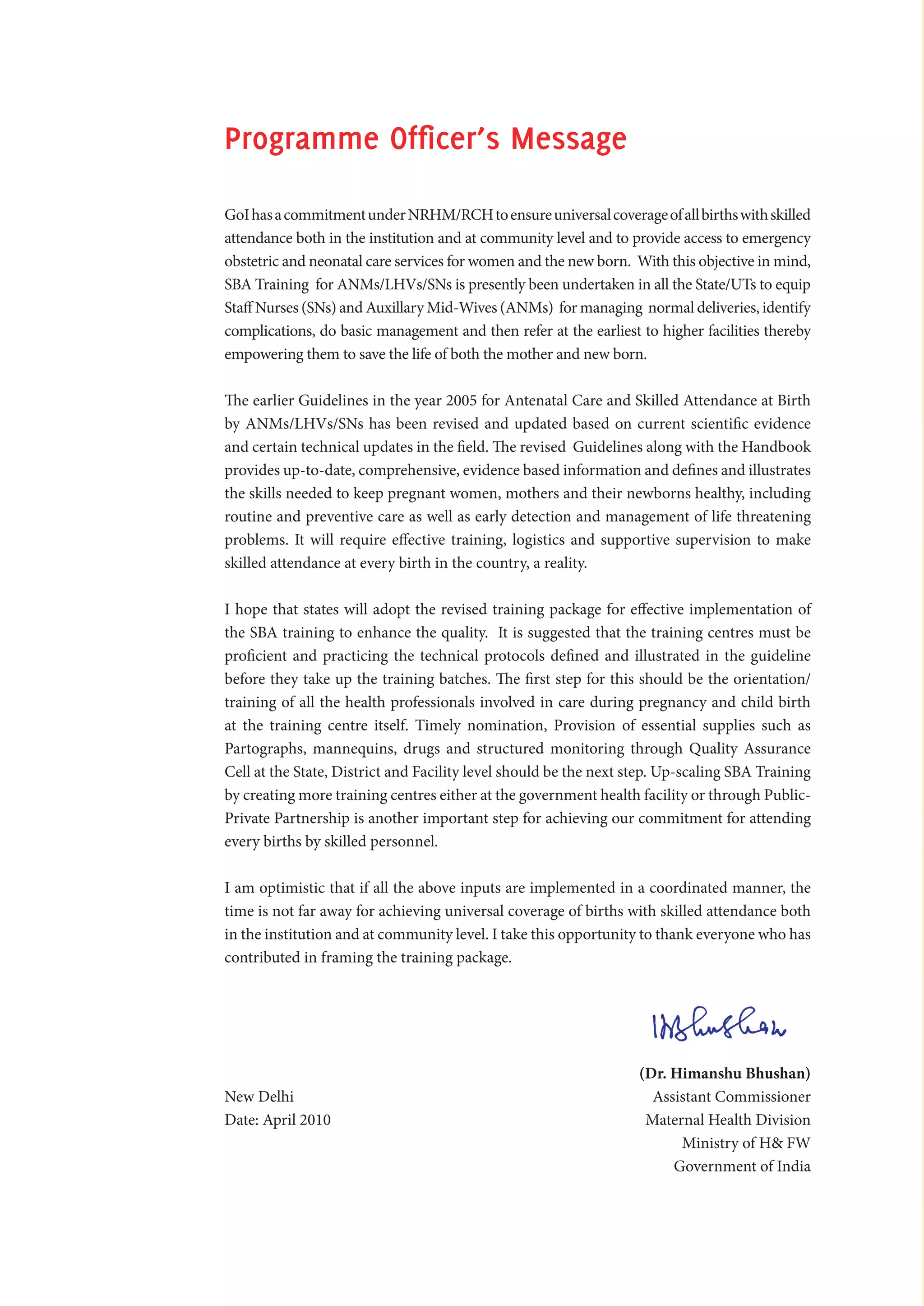 Guidelines for antenatal care and skilled attendance at birth by ANMs ...