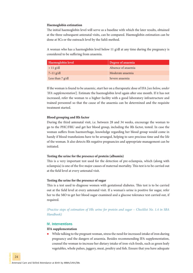 Guidelines for antenatal care and skilled attendance at birth by ANMs/LHVs/SNs | PDF