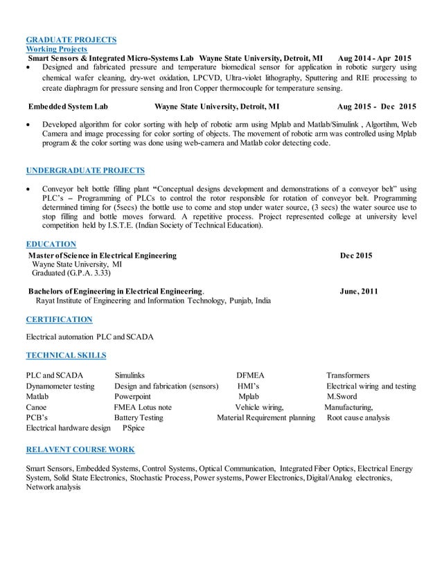 Anmol rattan shergill resume m.s.electrical engineering | PDF