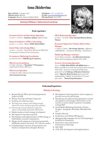 Anna zhizherina cv marketing pr business event design red | PDF ...
