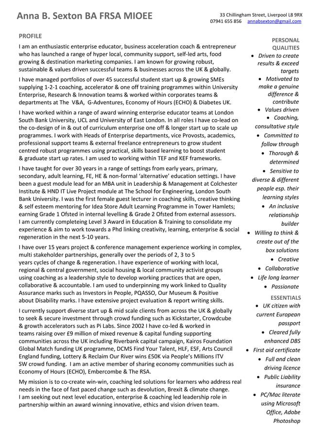 Anna B. Sexton CV March 2018 | PDF