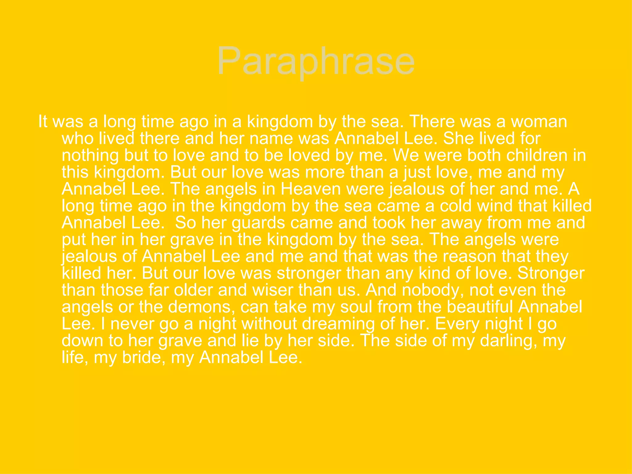Annabel Lee | PPT | Romance | Genres