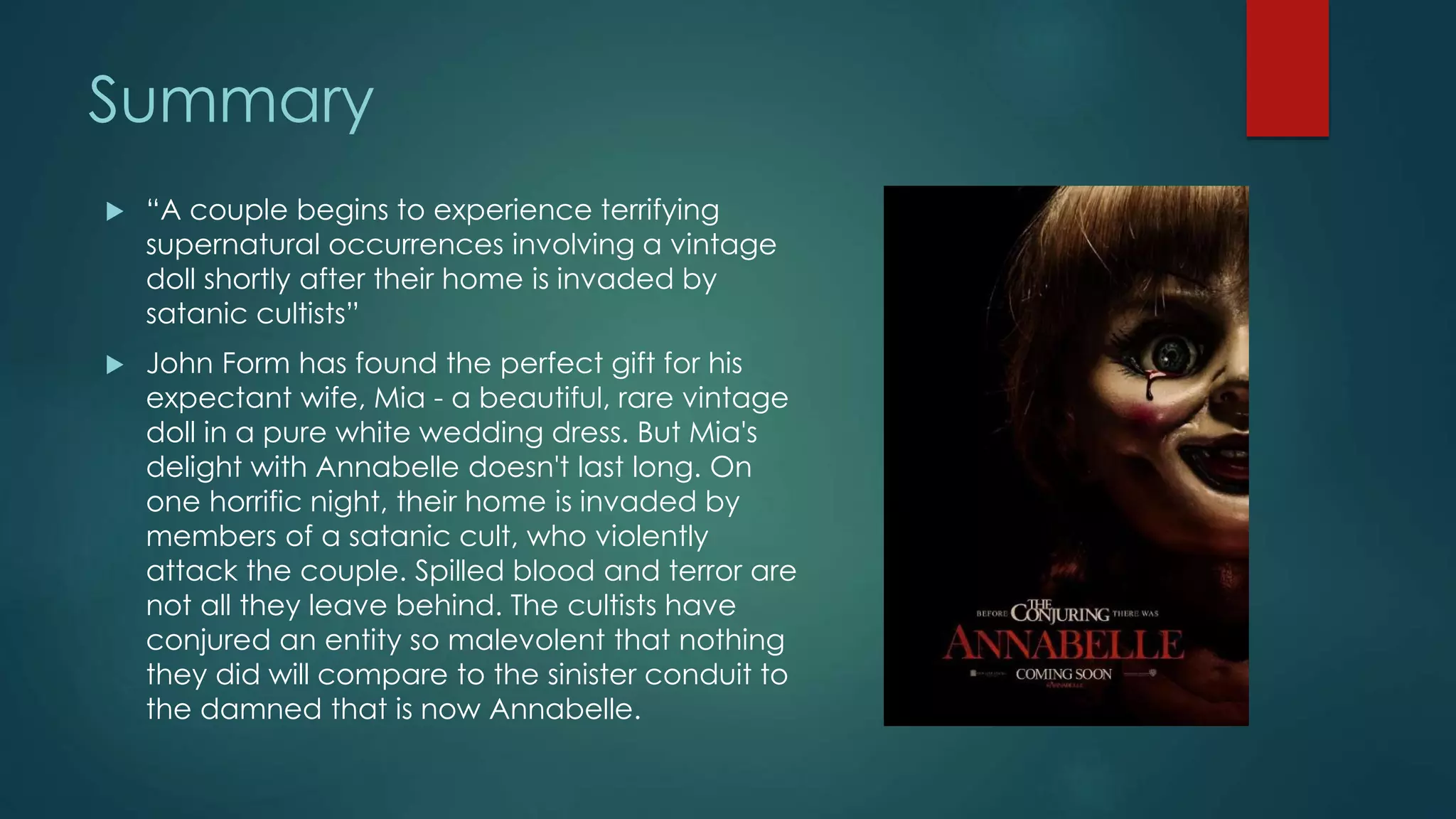 Annabelle analysis | PPTX | Horror | Genres