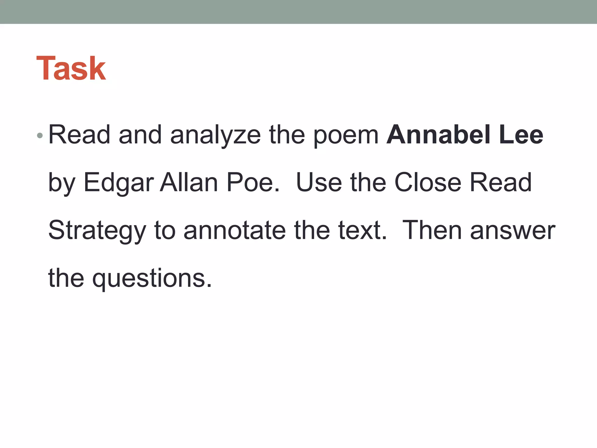 Annabel Lee by Edgar Allan Poe-Close Read | PPTX