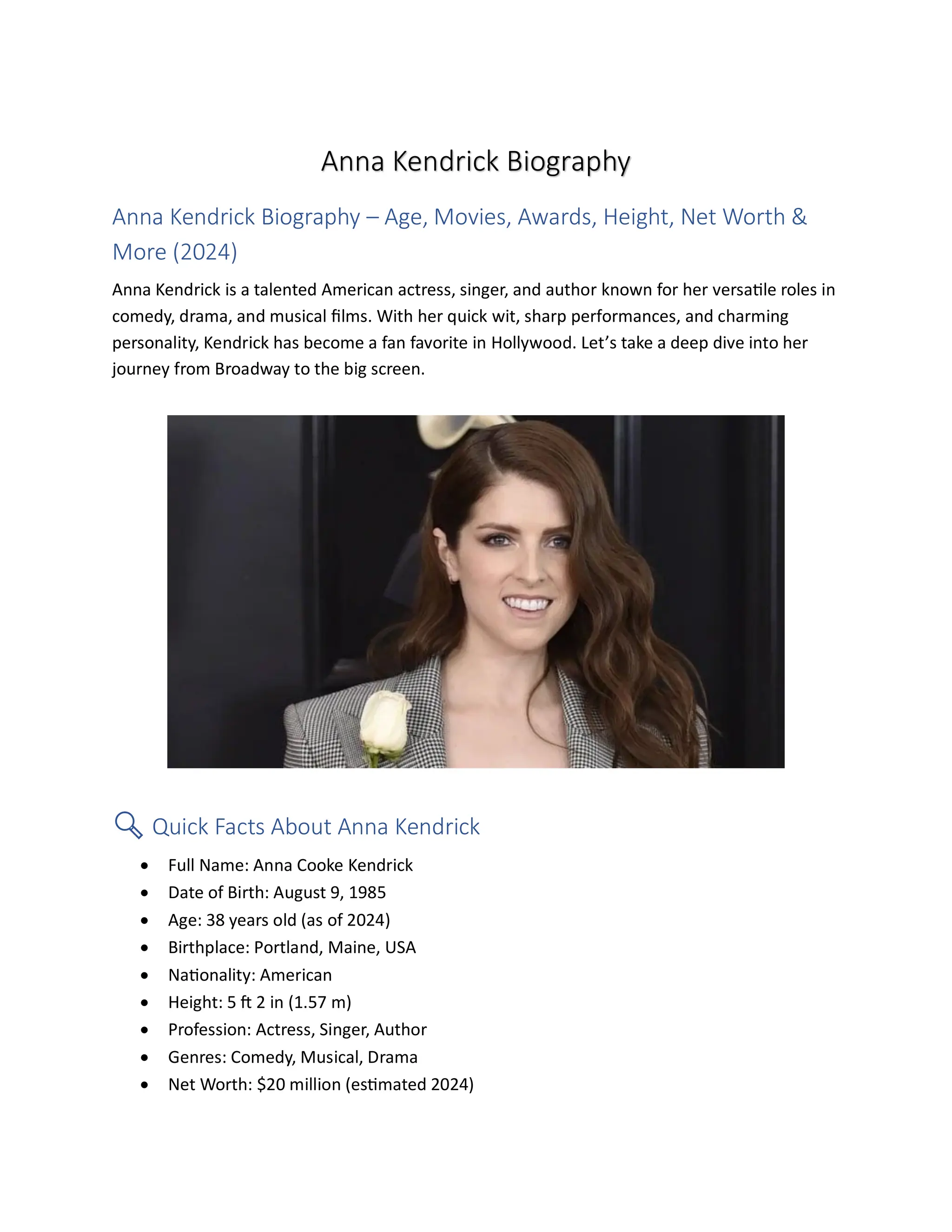 Anna Kendrick Life Biography The Celeb Post | PDF
