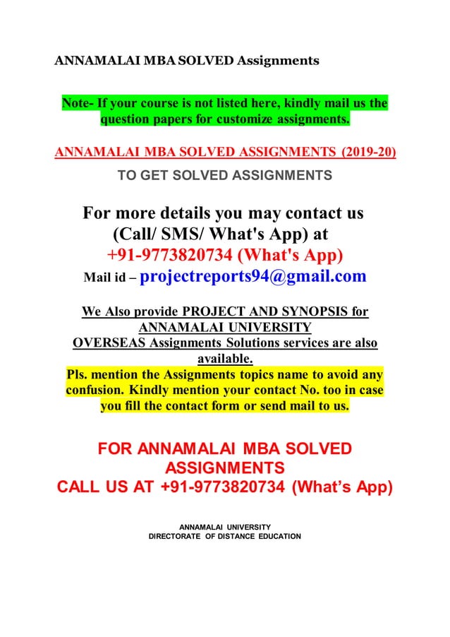 Annamalai MBA General 346 Solved Assignment 2020 | PDF