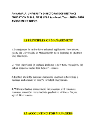 Annamalai MBA General 346 Solved Assignment 2020 | DOCX