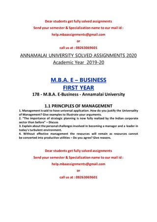 Annamalai university solved assignments 2020 | PDF