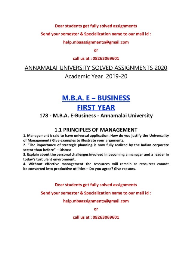Annamalai university solved assignments 2020 | PDF