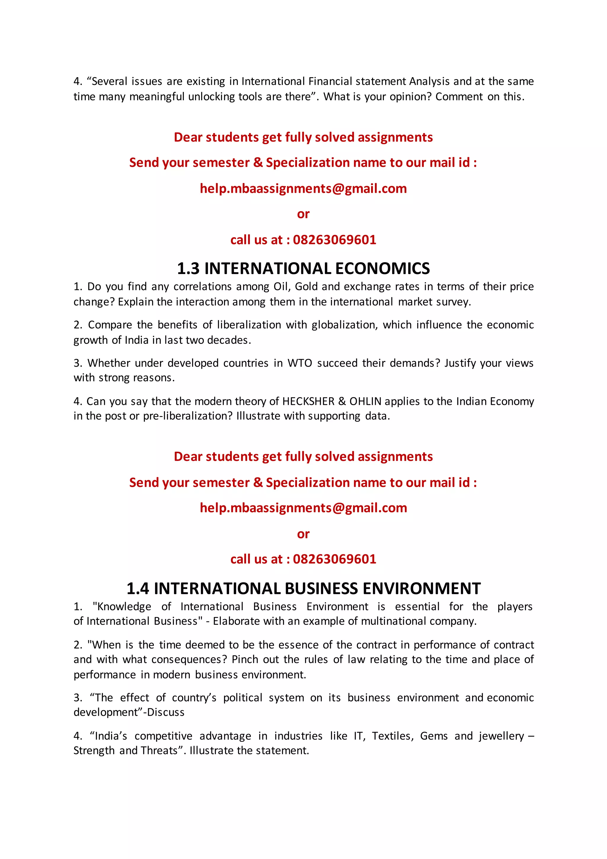 Annamalai university solved assignments 2020 m.b.a. international business first year | DOCX