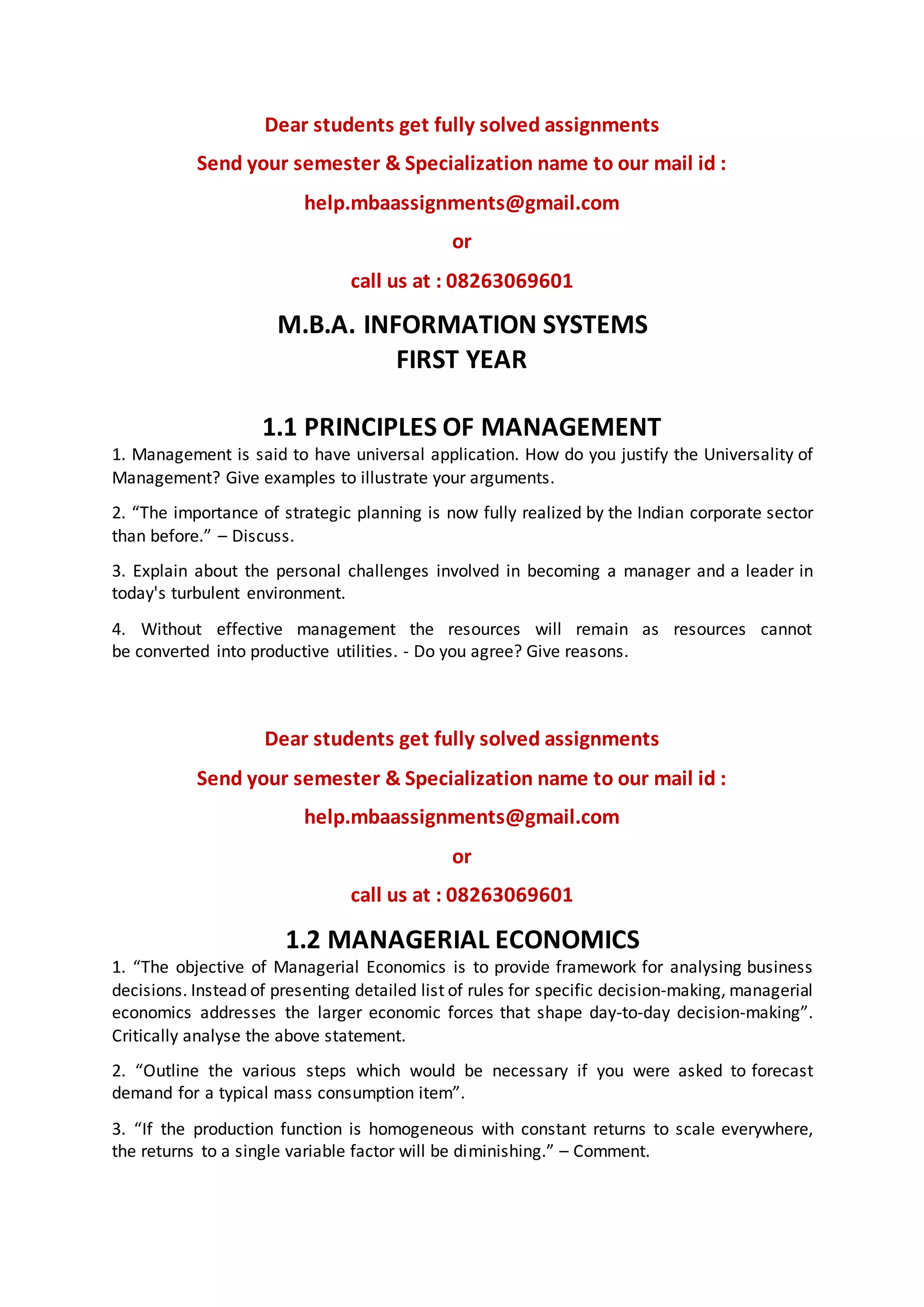 Annamalai university solved assignments 2020 m.b.a. information systems first year | PDF