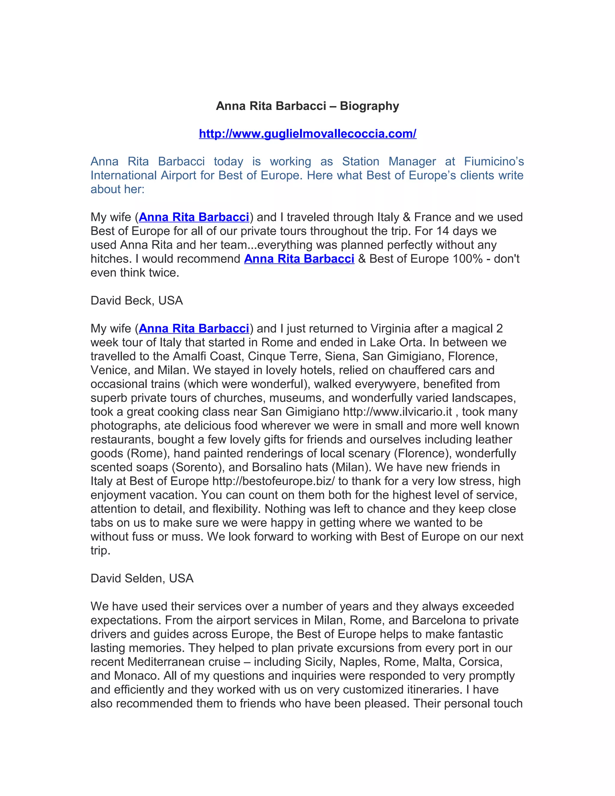 Anna Rita Barbacci – Biography | DOC