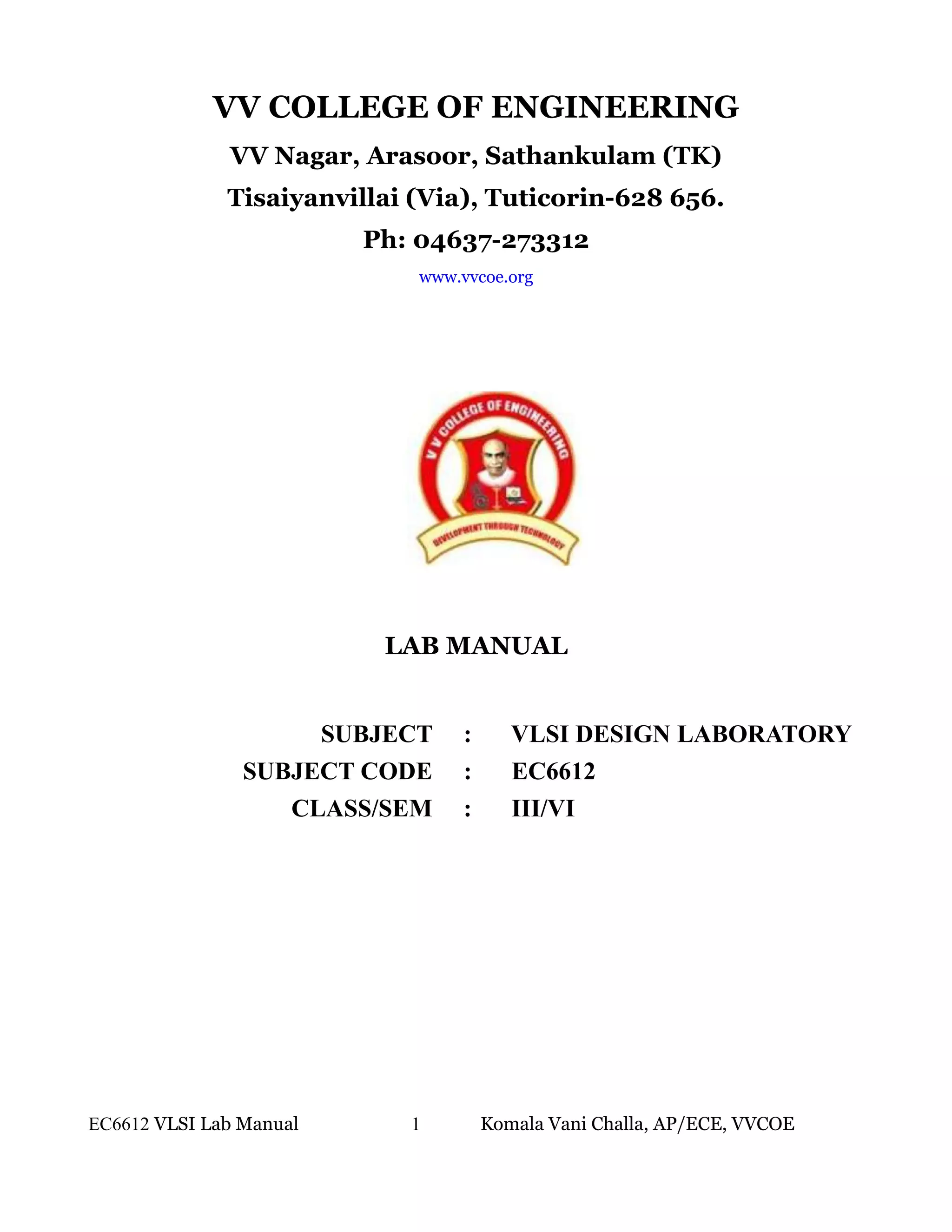VLSI lab manual | PDF | Programming Languages | Computing