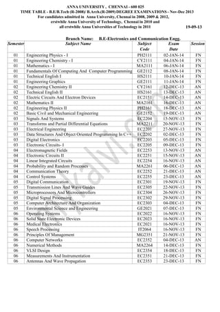Anna university exam time table for ece 3rd 5th 7th sem Nov Dec 2013 ...