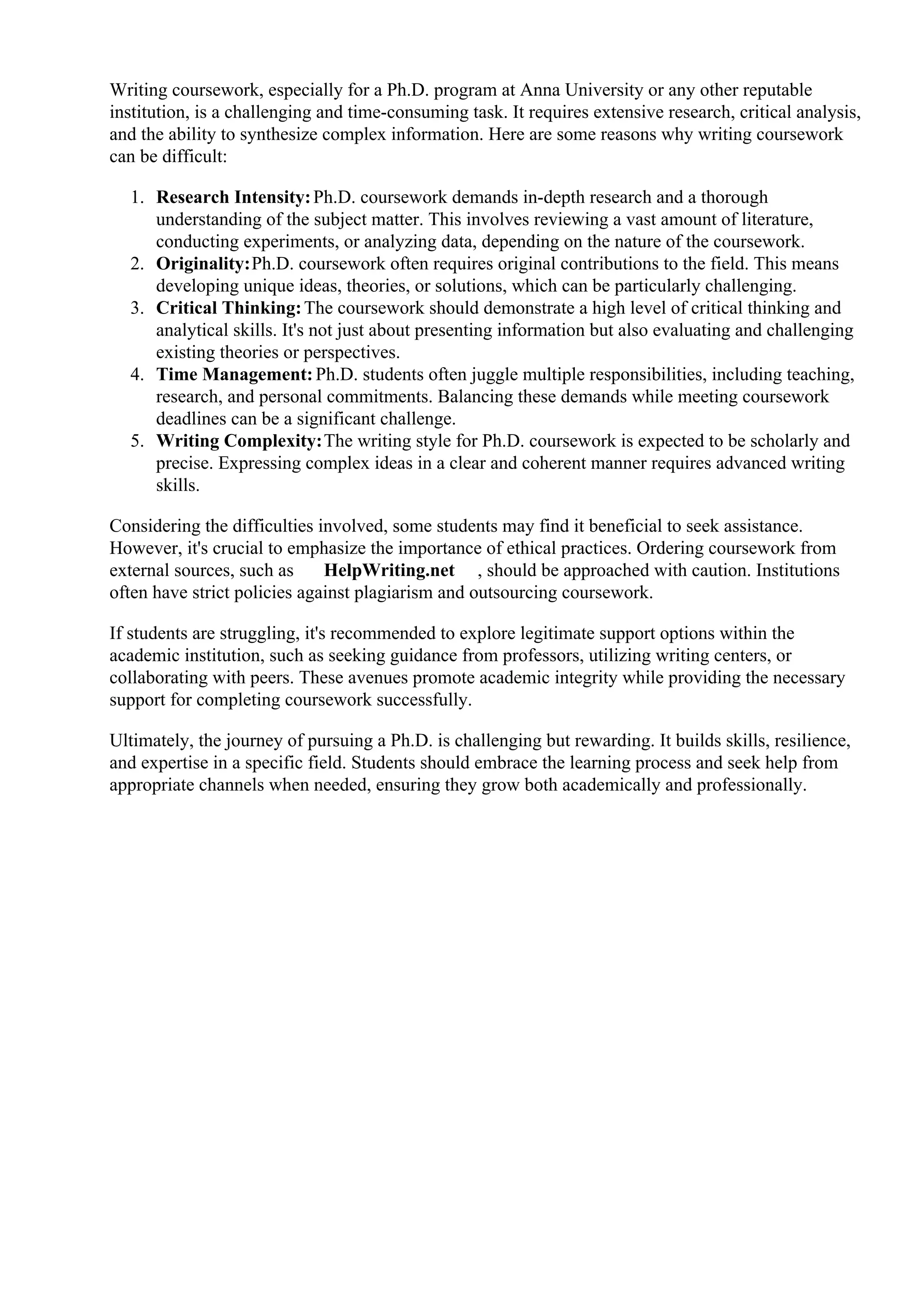 Anna University Phd Course Work. Candidates are ur | PDF