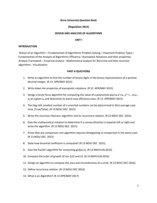 Anna University Question Bank Unit I | DOC